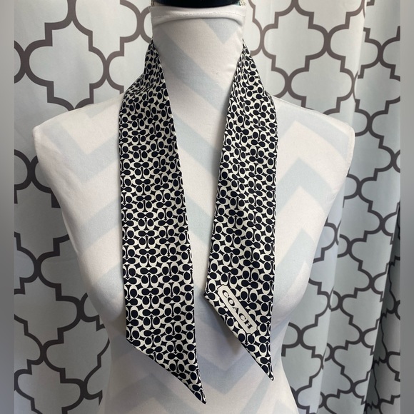 Coach | Accessories | Coach Signature Black White Silk Twillyscarf ...